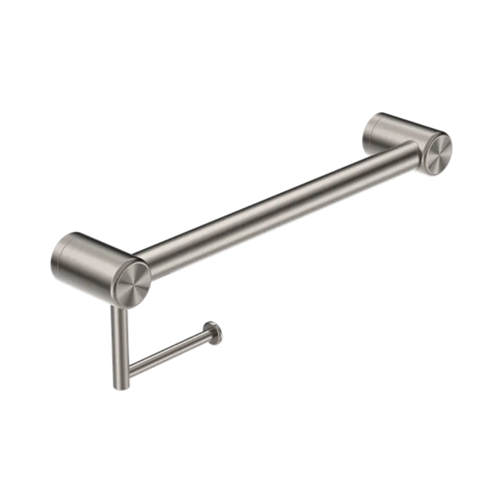 Mecca Care 32mm Grab Rail With Toilet Roll Holder 450mm Brushed Nickel