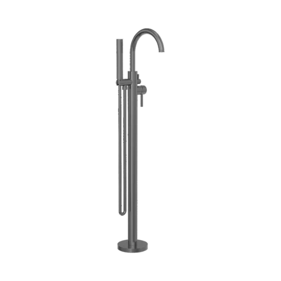 Mecca Round Freestanding Mixer With Hand Shower Gun Metal