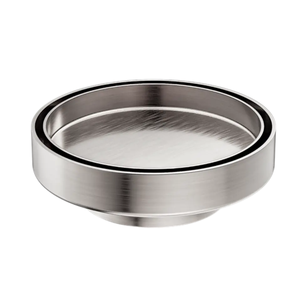 130mm Round Tile Insert Floor Waste 80mm Outlet Brushed Nickel