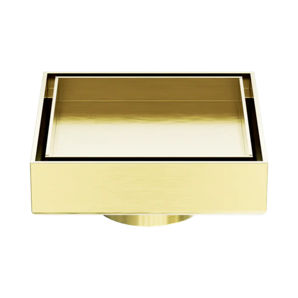 100mm Square Tile Insert Floor Waste 50mm Outlet Brushed Gold