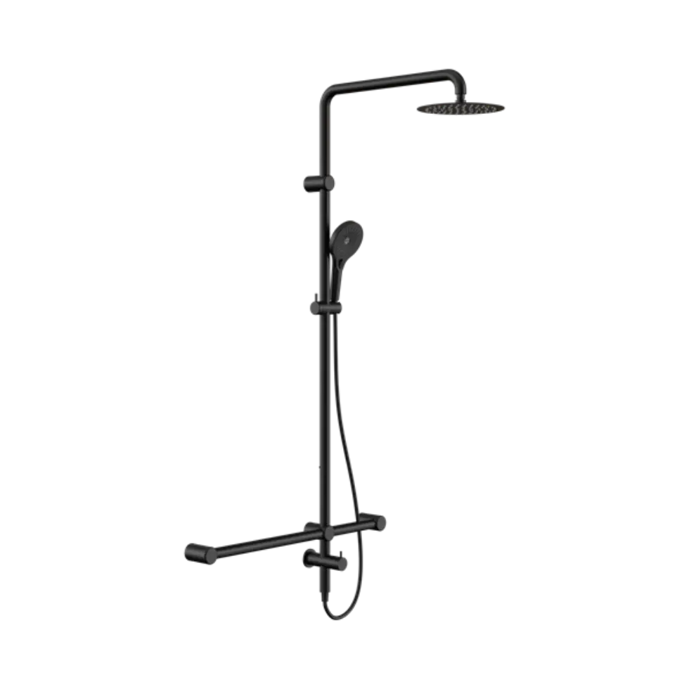 Mecca Care 32mm T Bar Grab Rail 1100x750mm Twin Shower Set Matte Black