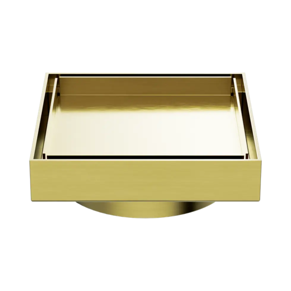 100mm Square Tile Insert Floor Waste 80mm Outlet Brushed Gold
