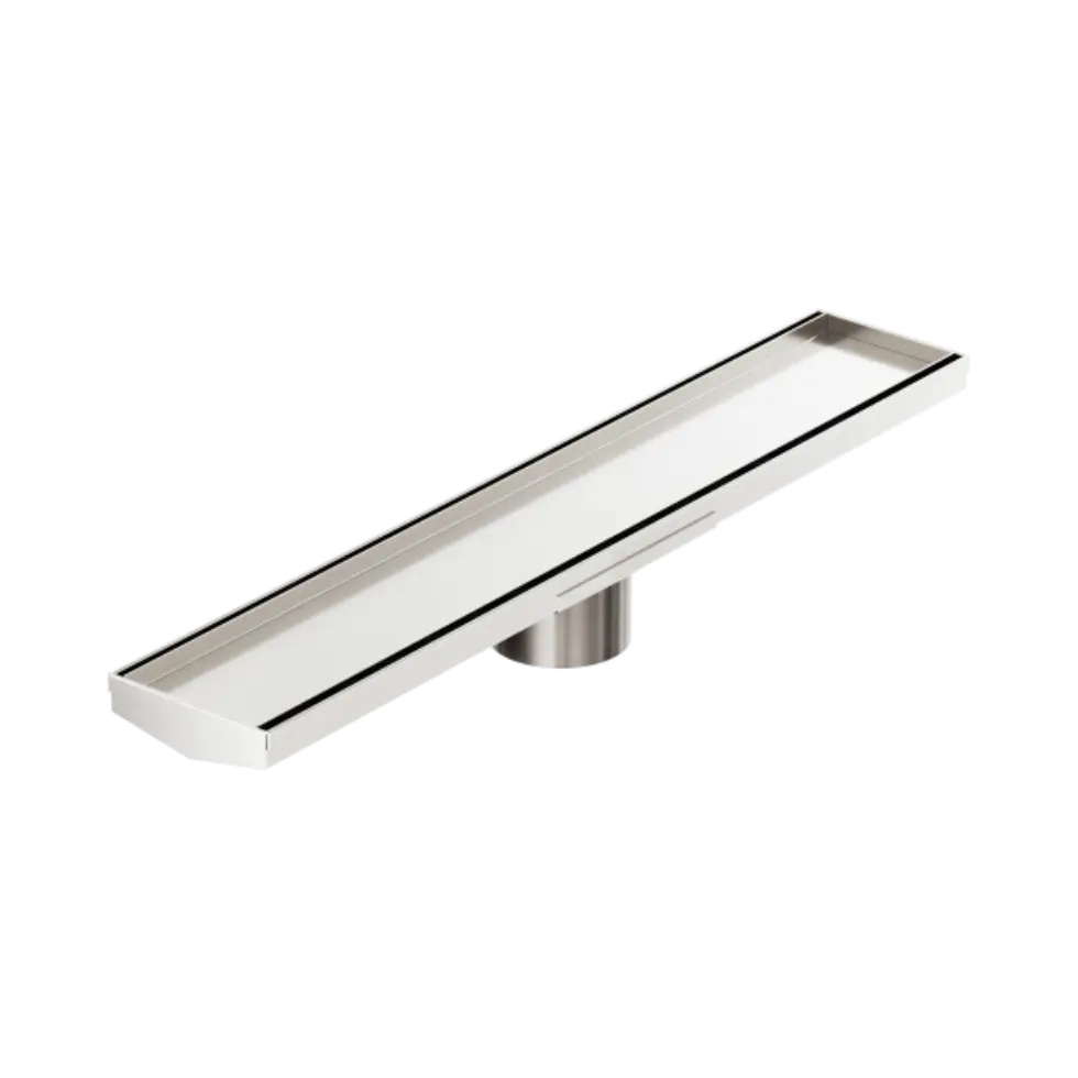 Tile Insert V Channel 600x106mm Floor Grate 80mm Outlet Brushed Nickel