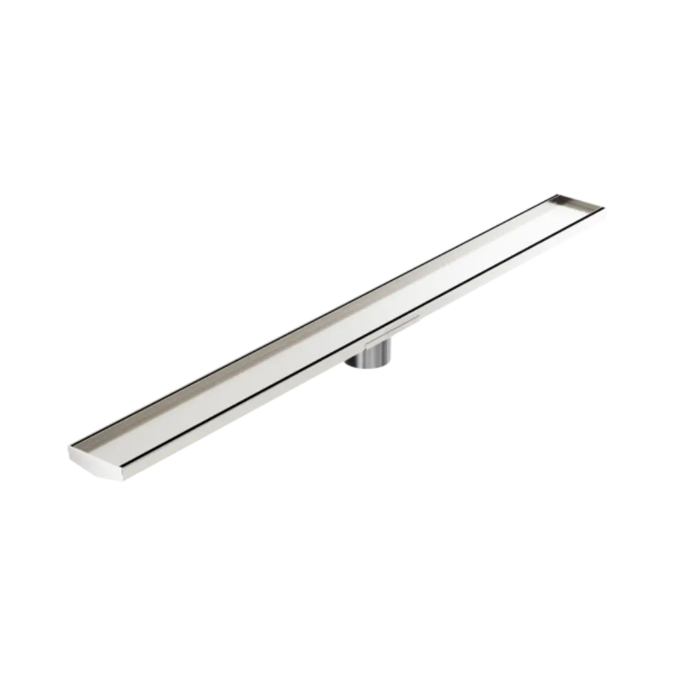 Tile Insert V Channel 1200x106mm Floor Grate 80mm Outlet Brushed Nickel