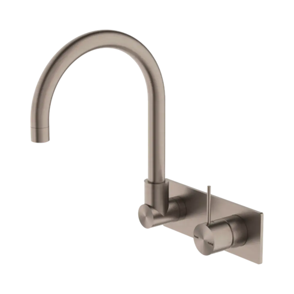 Mecca Wall Basin Mixer Swivel Spout Handle Up Brushed Bronze